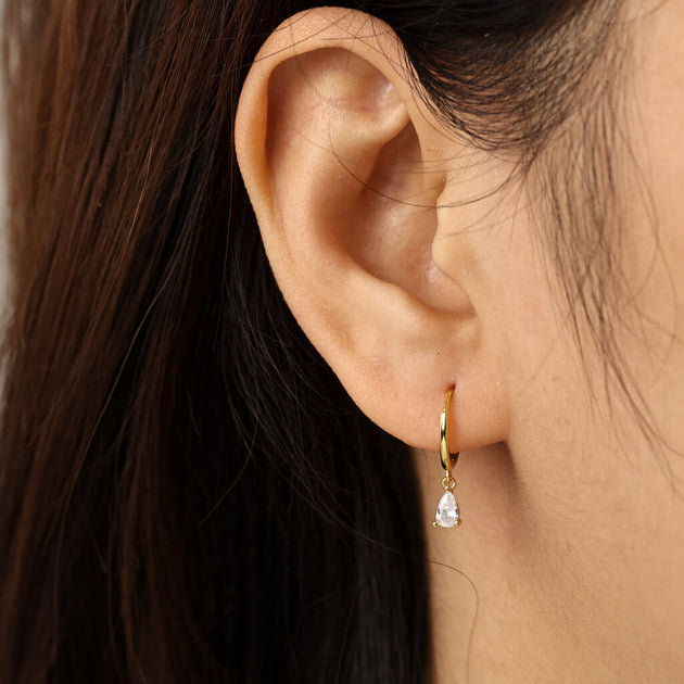 Drop Gold Dangle Hoop – Fora Jewellery